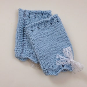 Blue Organic Cotton Wrist Warmers With Lace Bow - Etsy