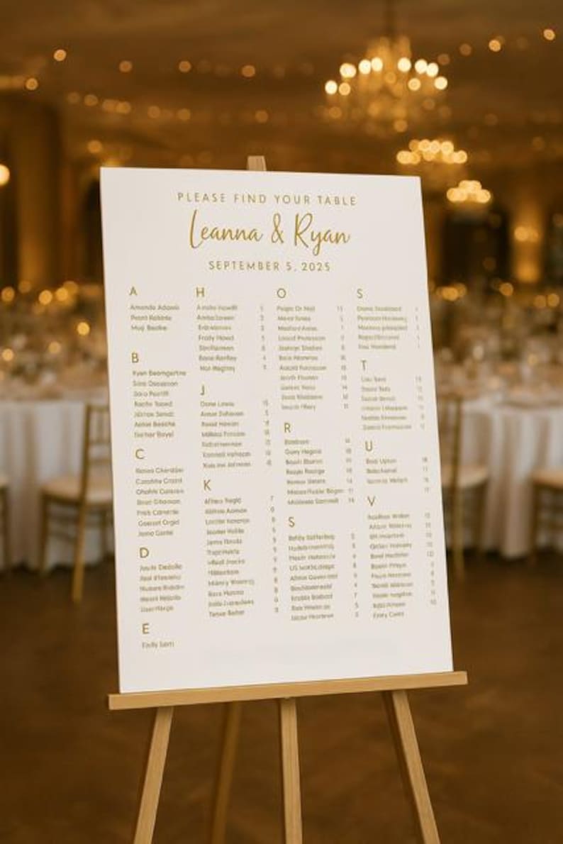 Alphabetical Wedding Seating Chart Template (18x24in) - Etsy