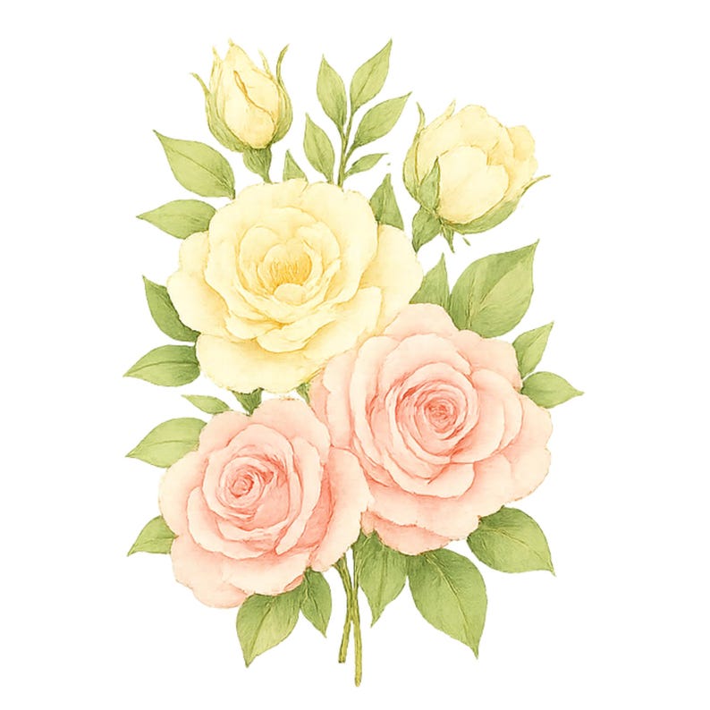 Watercolor Rose Clipart Set: Gold Accent Floral PNG (digital Download ...