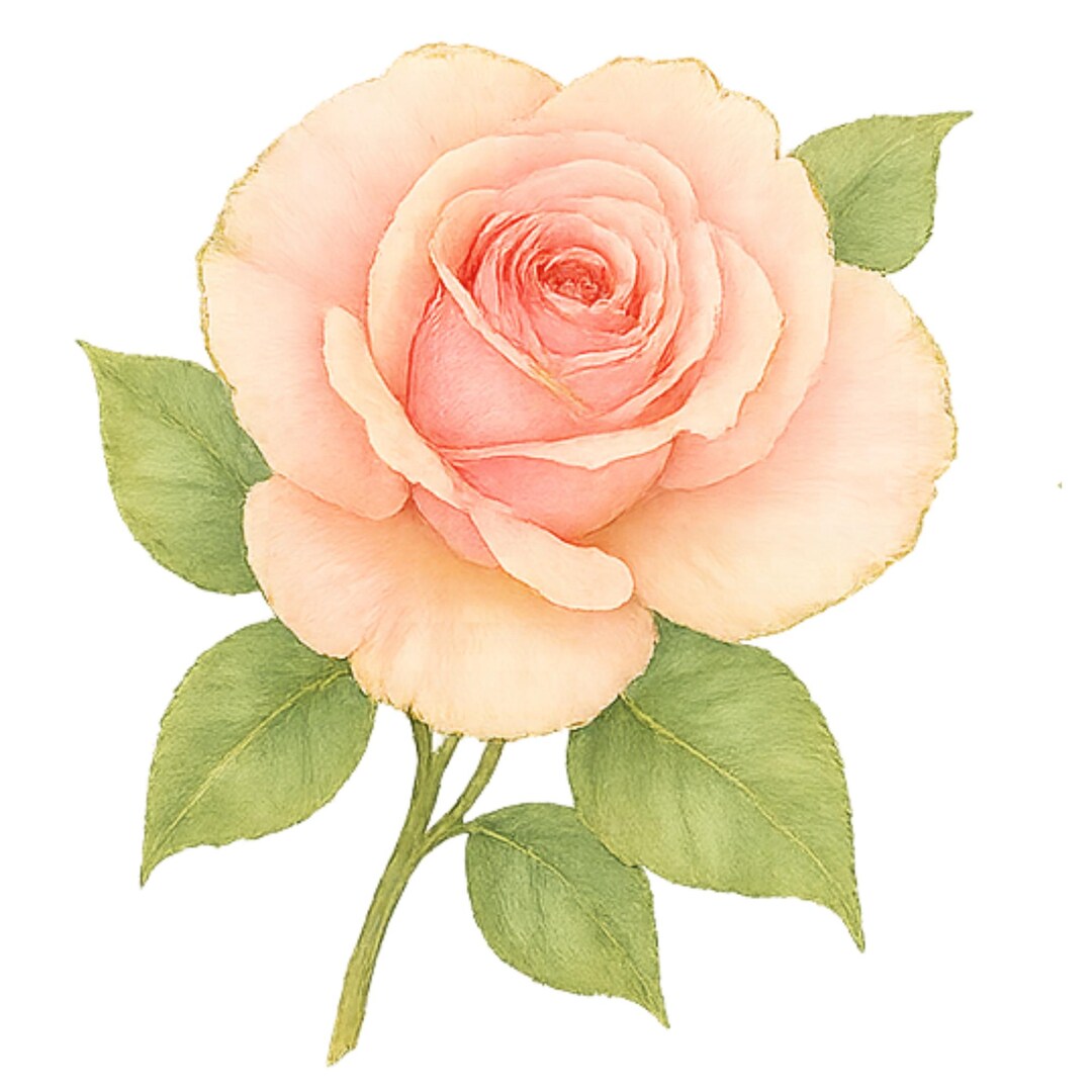 Watercolor Rose Clipart Set: Gold Accent Floral PNG (digital Download ...