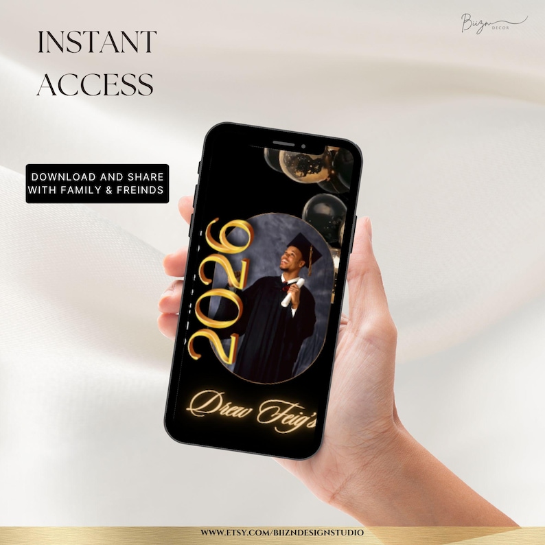 2026 Graduation Video Invitation, Black & Gold, Editable Template - Etsy