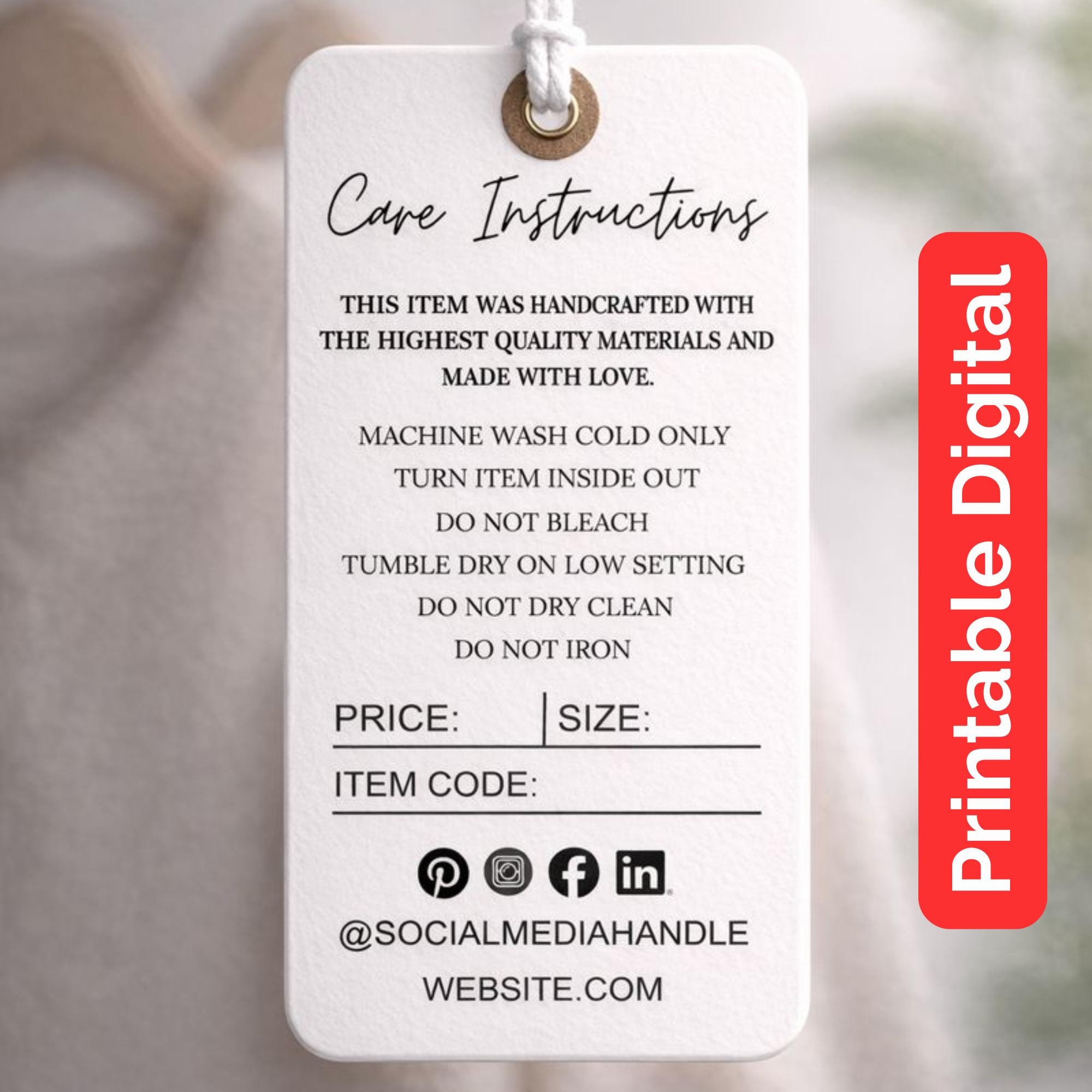 Editable Hang Tag Template | Custom Clothing Price Tag & Care ...