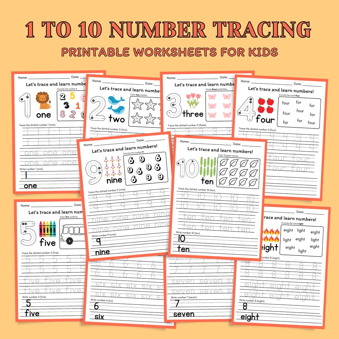 Number Tracing 1-10 Worksheet Printable for Kids, PDF File - Etsy