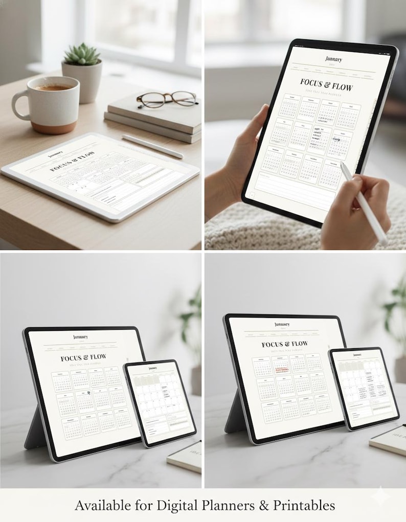 2026 Focus & Flow Planner, Goal Tracker, Minimalist PDF (digital ...