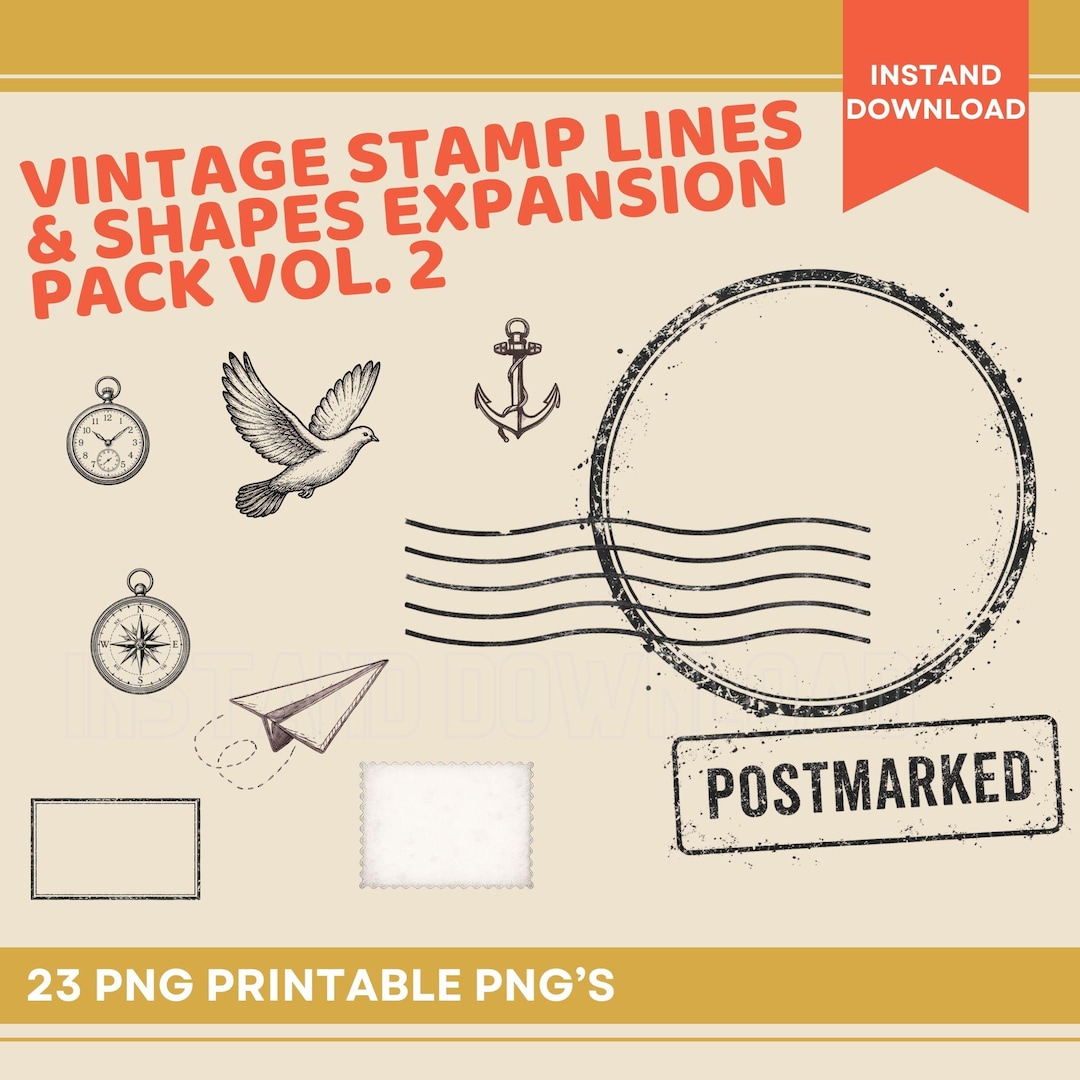 Vintage Postmark Stamp Clipart PNG Printable Airmail Lines, Anchor ...