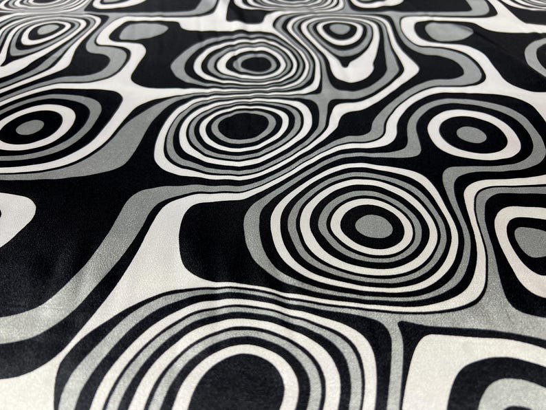 Monochrome Op Art Swirl Satin Fabric - Black White Psychedelic Print - Etsy