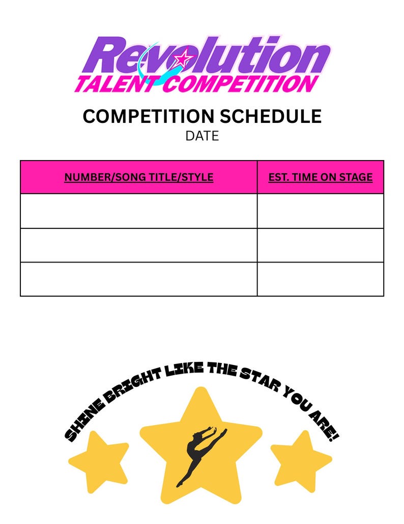 Dance Competition Schedule Template - Etsy
