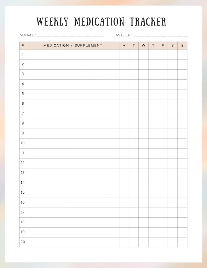 Weekly Medication Tracker | Printable Pill & Supplement Log (PDF ...