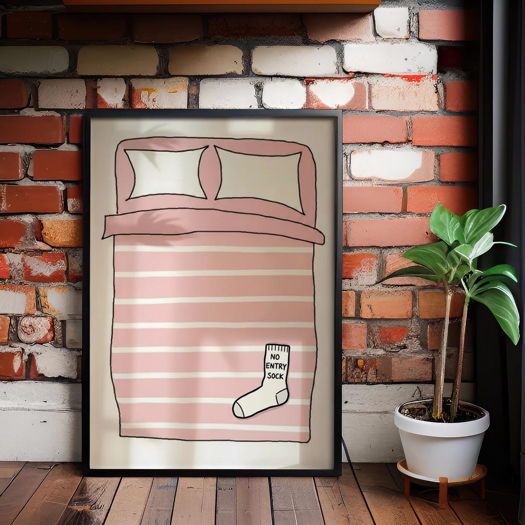 Funny No Entry Sock Print: Pink Stripes Bedroom Wall Art - Etsy