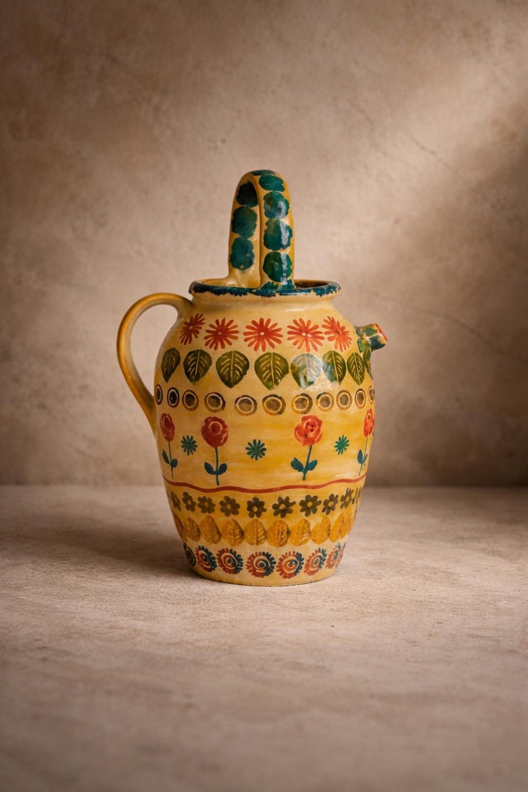 Vintage Italian Pottery Jug – Hand-painted Italo Ars Folk Art Pitcher ...