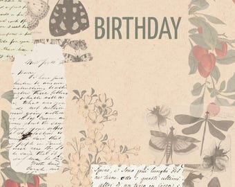 Vintage Floral Birthday Card: Printable Botanical 5x7 Greeting Card ...