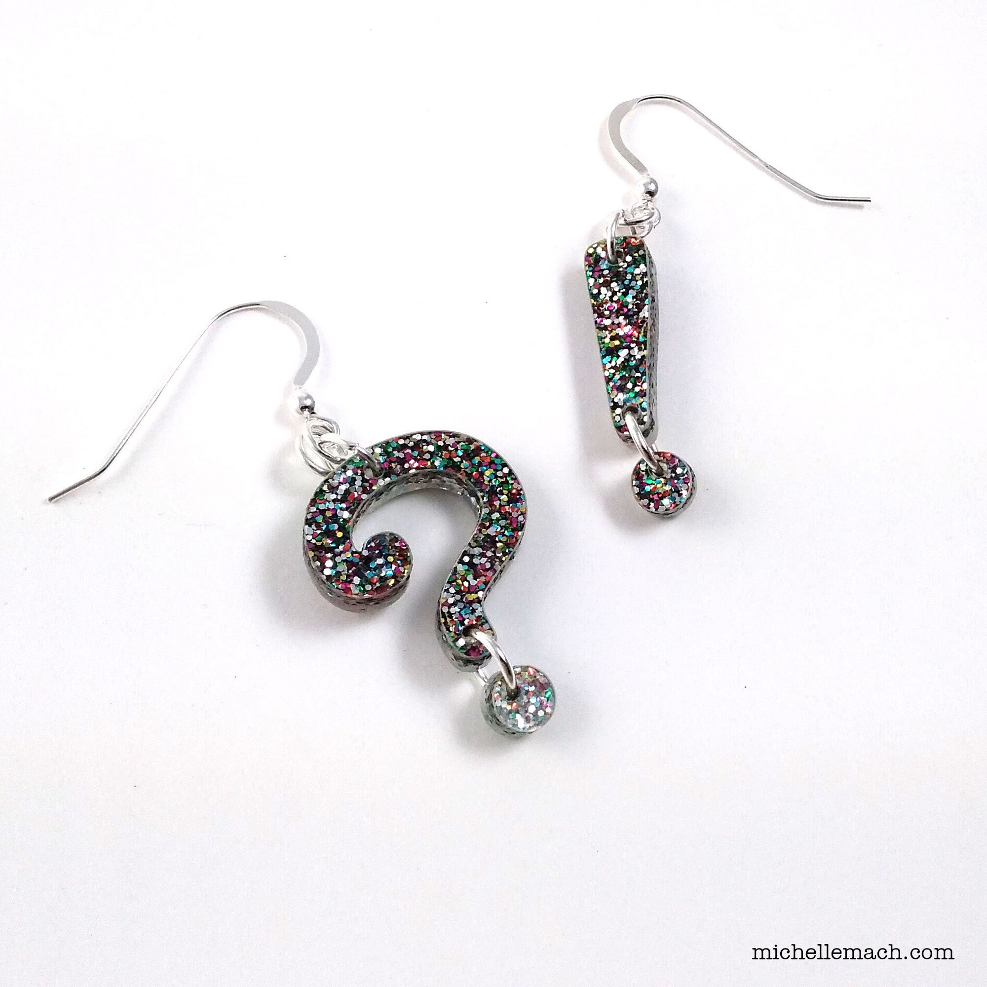 Question Mark and Exclamation Point Earrings (glitter Version) - Etsy