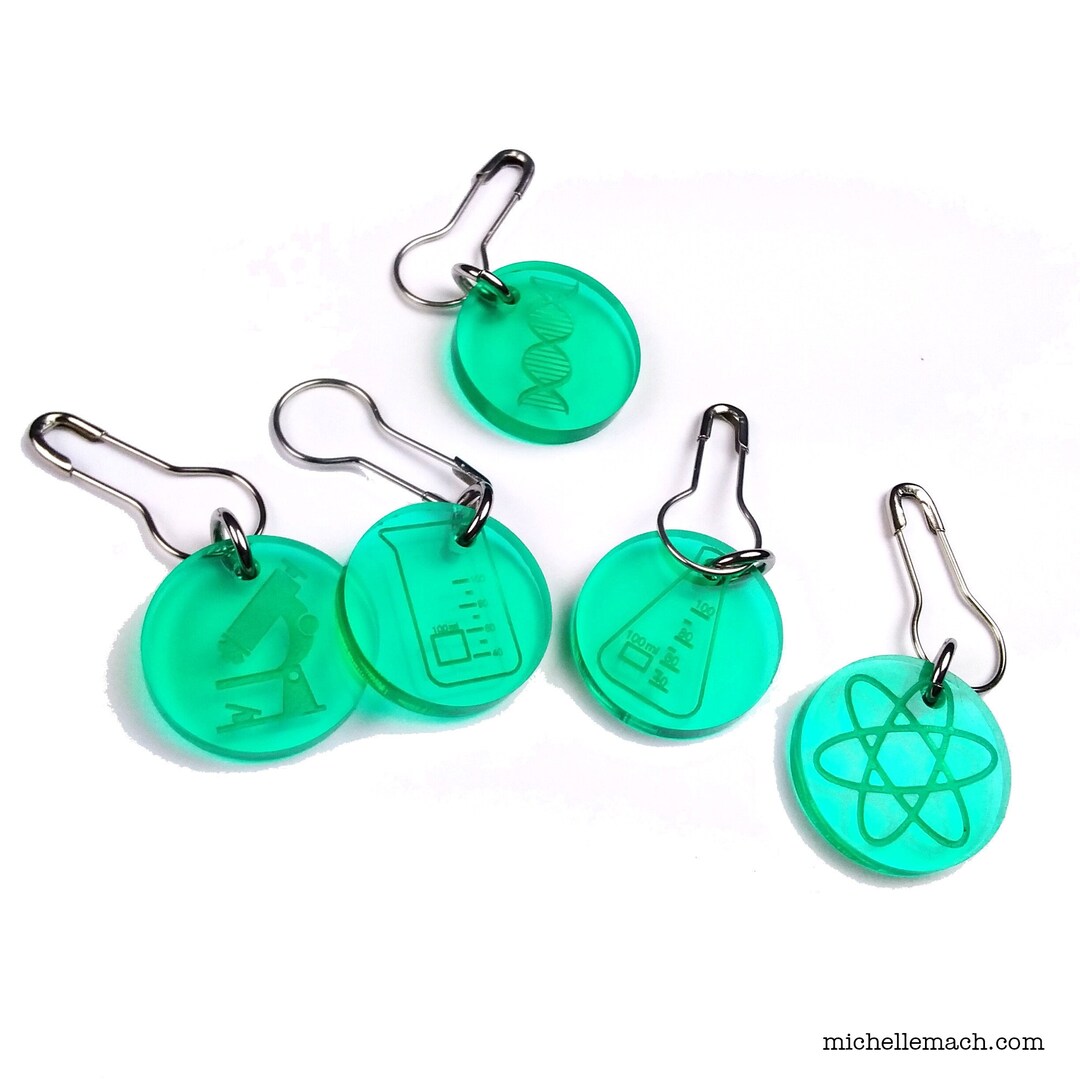 5 Science Stitch Markers - Microscope, Atom, DNA, Flask, Beaker - Gift ...