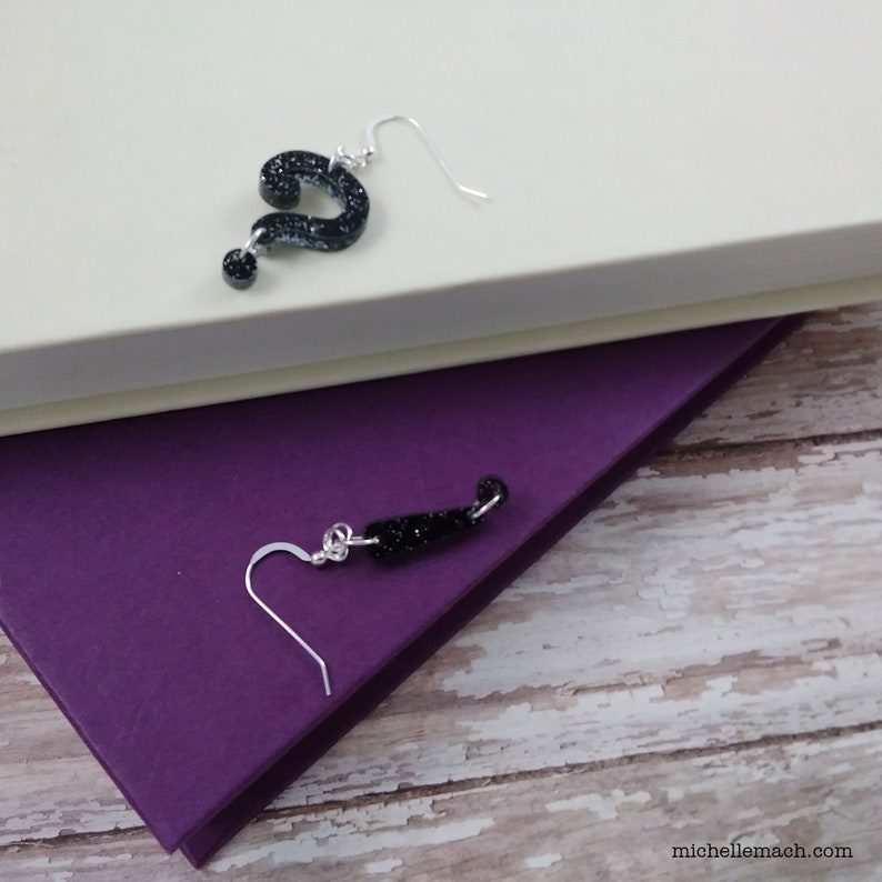 Question Mark and Exclamation Point Earrings glitter Version - Etsy