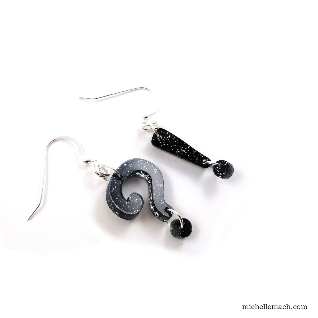 Question Mark and Exclamation Point Earrings (glitter Version) - Etsy