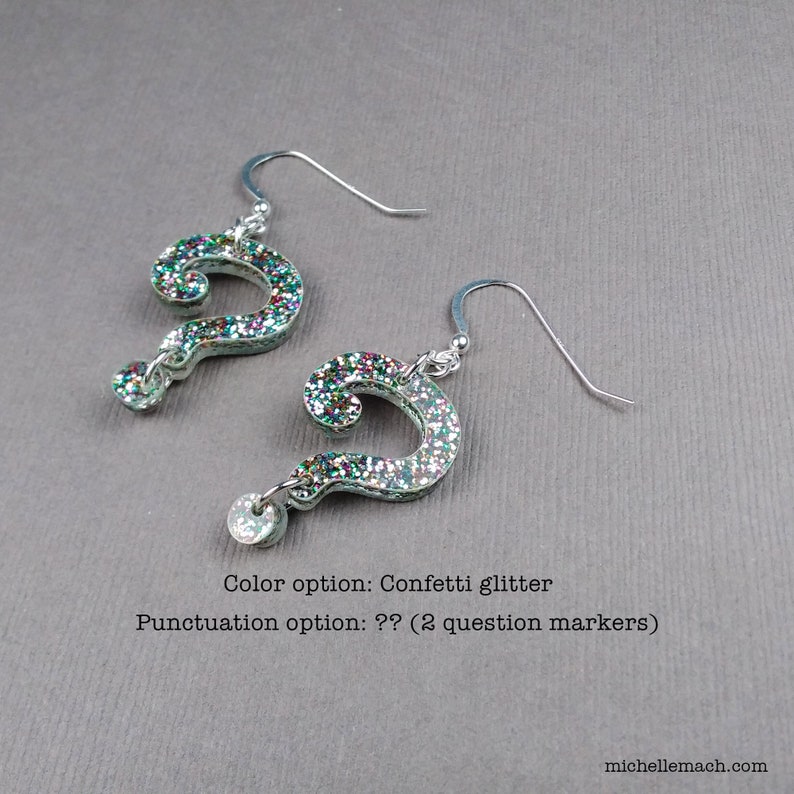 Question Mark and Exclamation Point Earrings glitter Version - Etsy