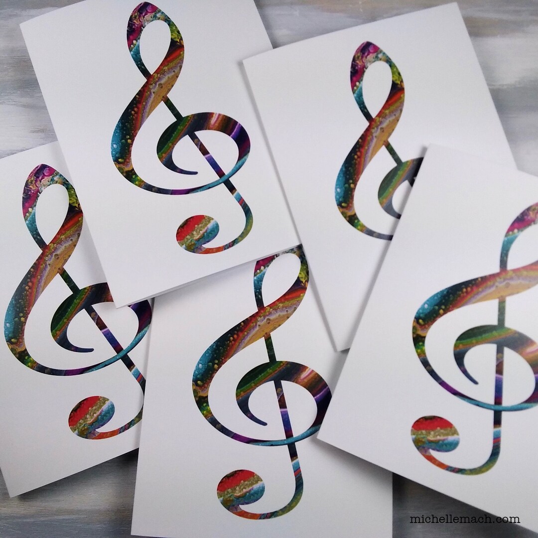 Set of 5 Colorful Treble Clef Cards - Boxed Gift Set - Etsy