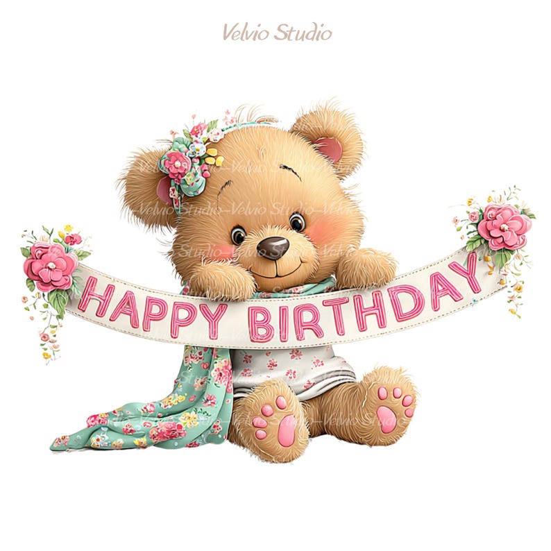 Conjunto de imagens de aniversário com ursinho de pelúcia rosa: 37 ...