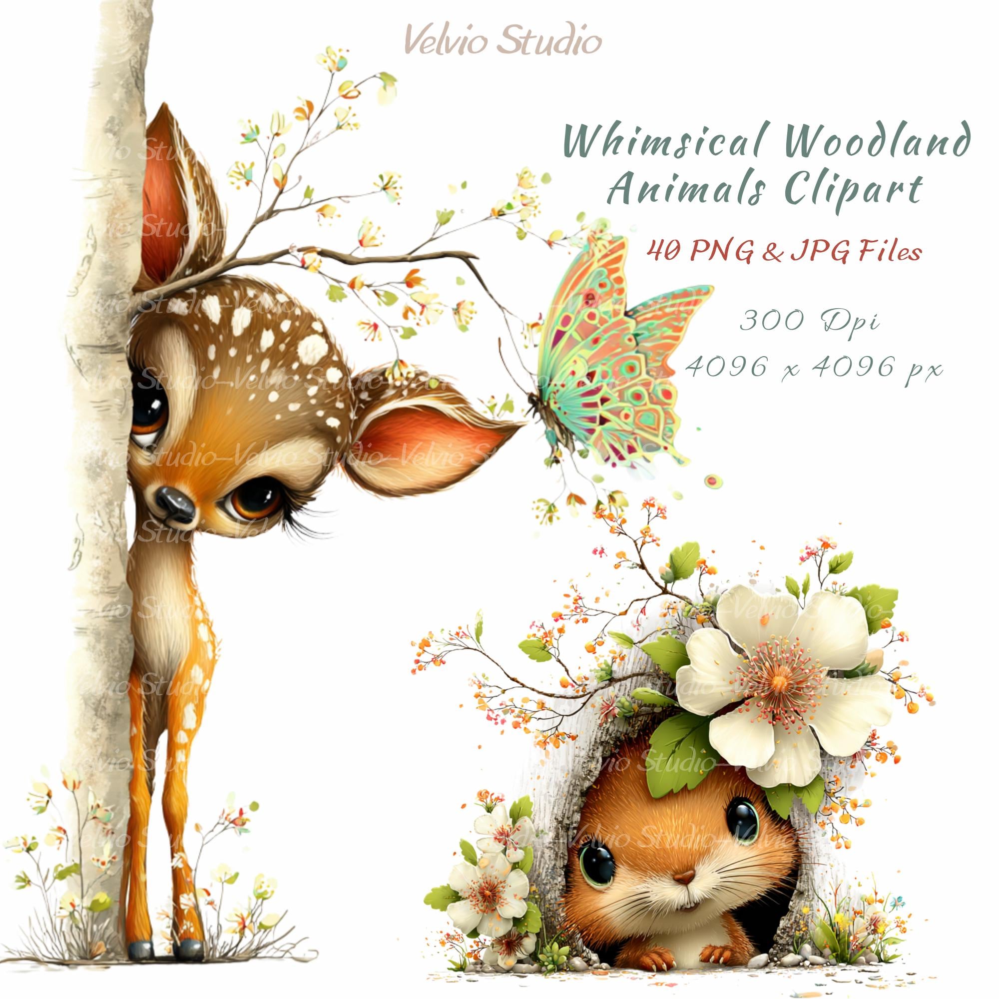 Woodland Peeking Animals Clipart Set: Spring Illustrations, 40 PNG ...