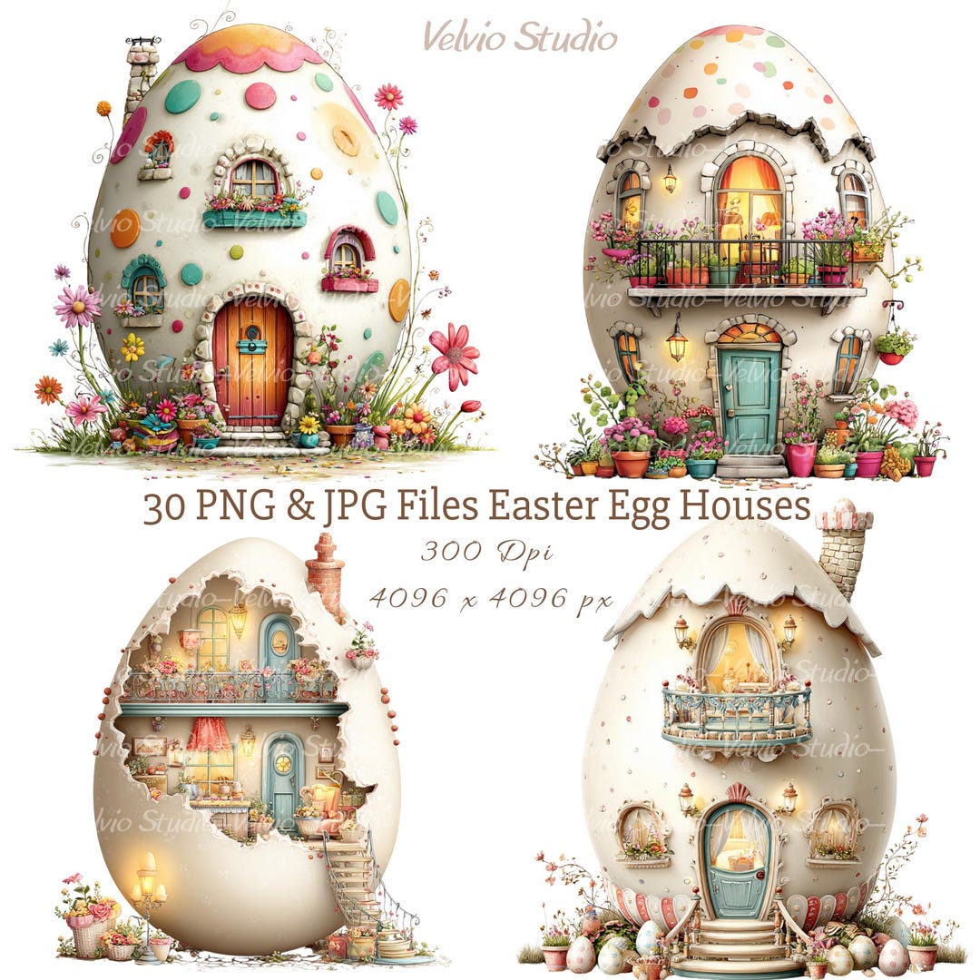 Easter Egg House Clipart Set: 30 PNG & JPG Files Included (digital ...
