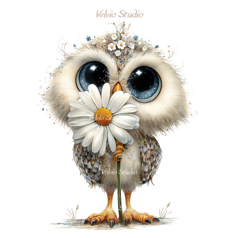 Whimsical Owl With Daisy Clipart Set: 14 PNG & JPG Files Included ...