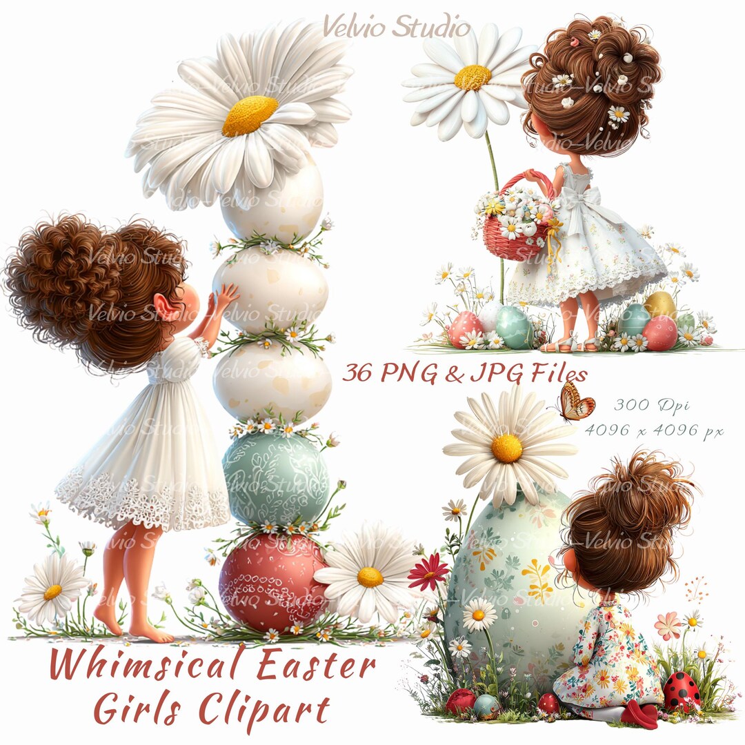 Whimsical Easter Girls Clipart Set: 36 PNG & JPG Files (digital ...