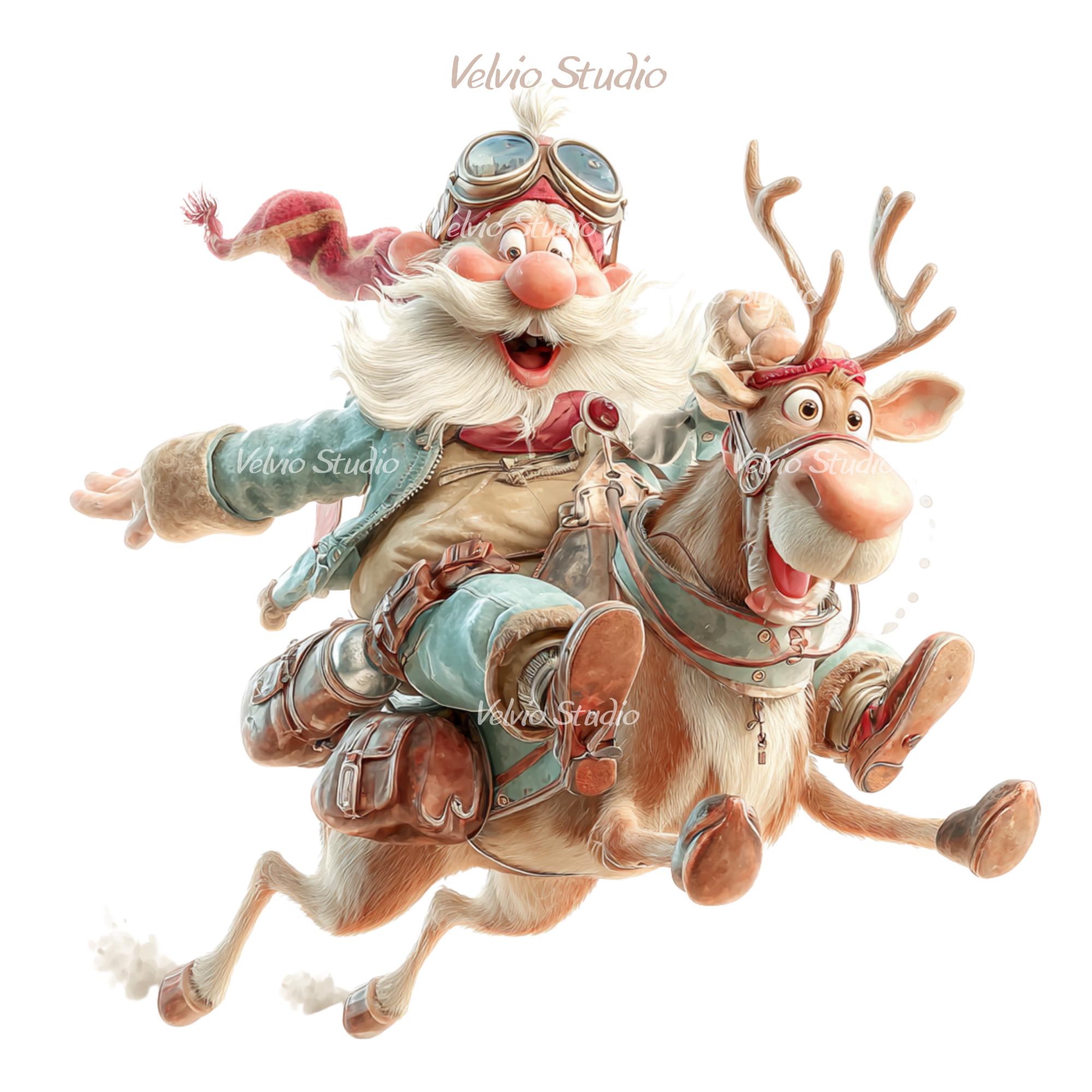 Santa and Reindeer Clipart: Festive Winter Illustrations, 10 PNG and ...