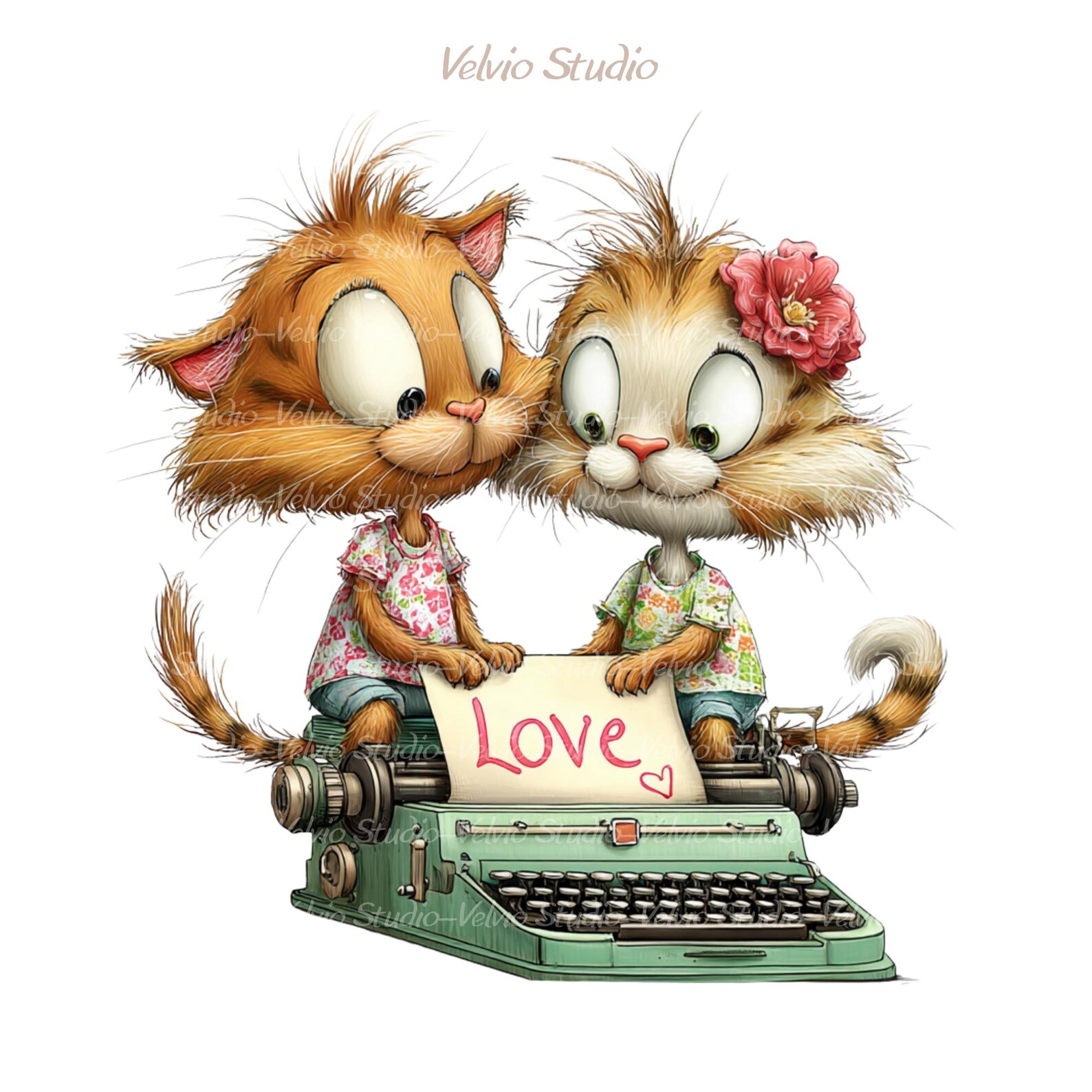 Cat Couple Clipart: Valentine Illustrations, 22 PNG & JPG Files ...