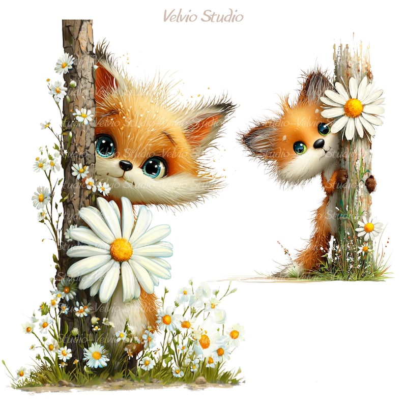 Woodland Peeking Animals Clipart Set: Spring Illustrations, 40 PNG ...