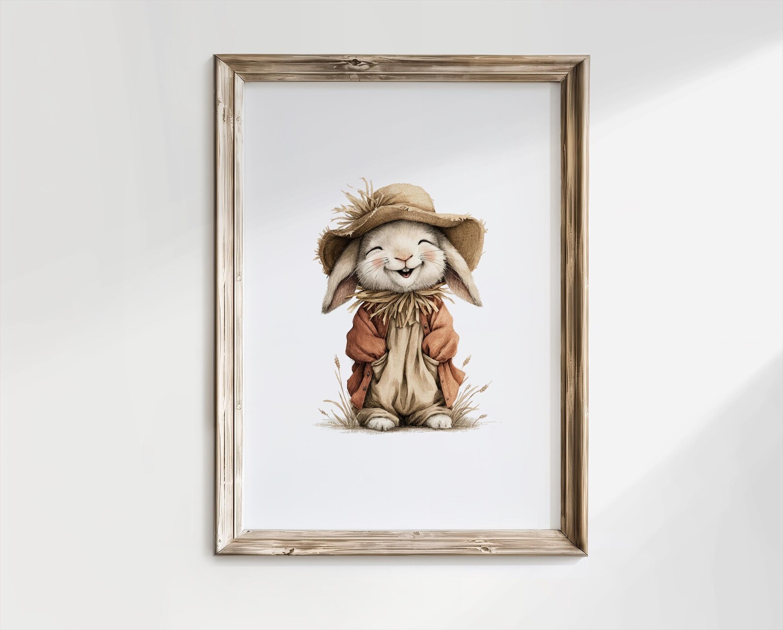 Scarecrow Bunny: Fall Nursery Wall Art, Watercolor Baby Room Poster ...