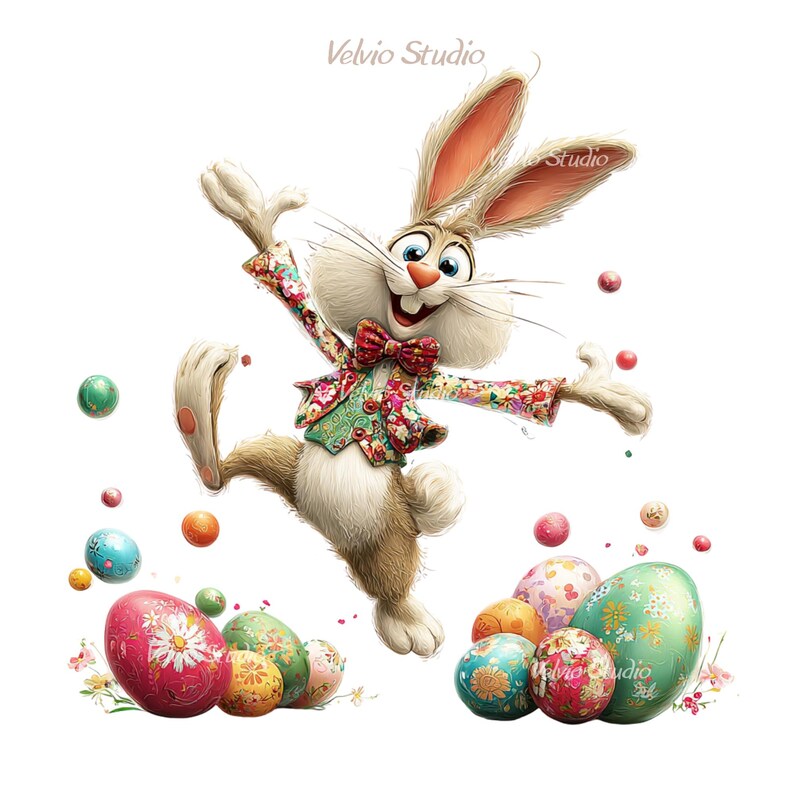 Playful Easter Bunny Clipart Set: 12 PNG & JPG Files (digital Printable ...