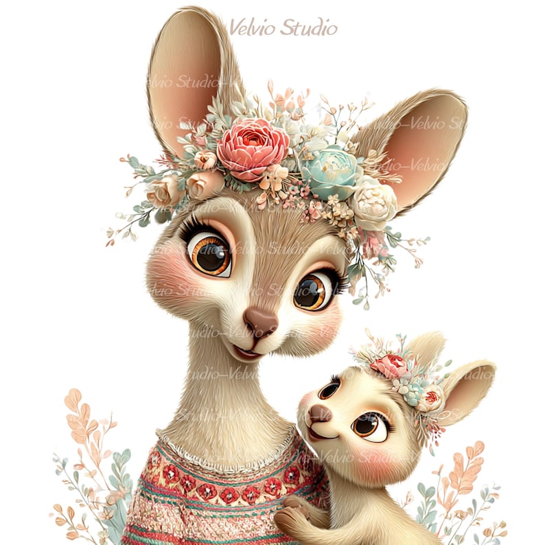 Mother and Baby Kangaroo Clipart Set: 28 PNG & JPG Files (digital ...
