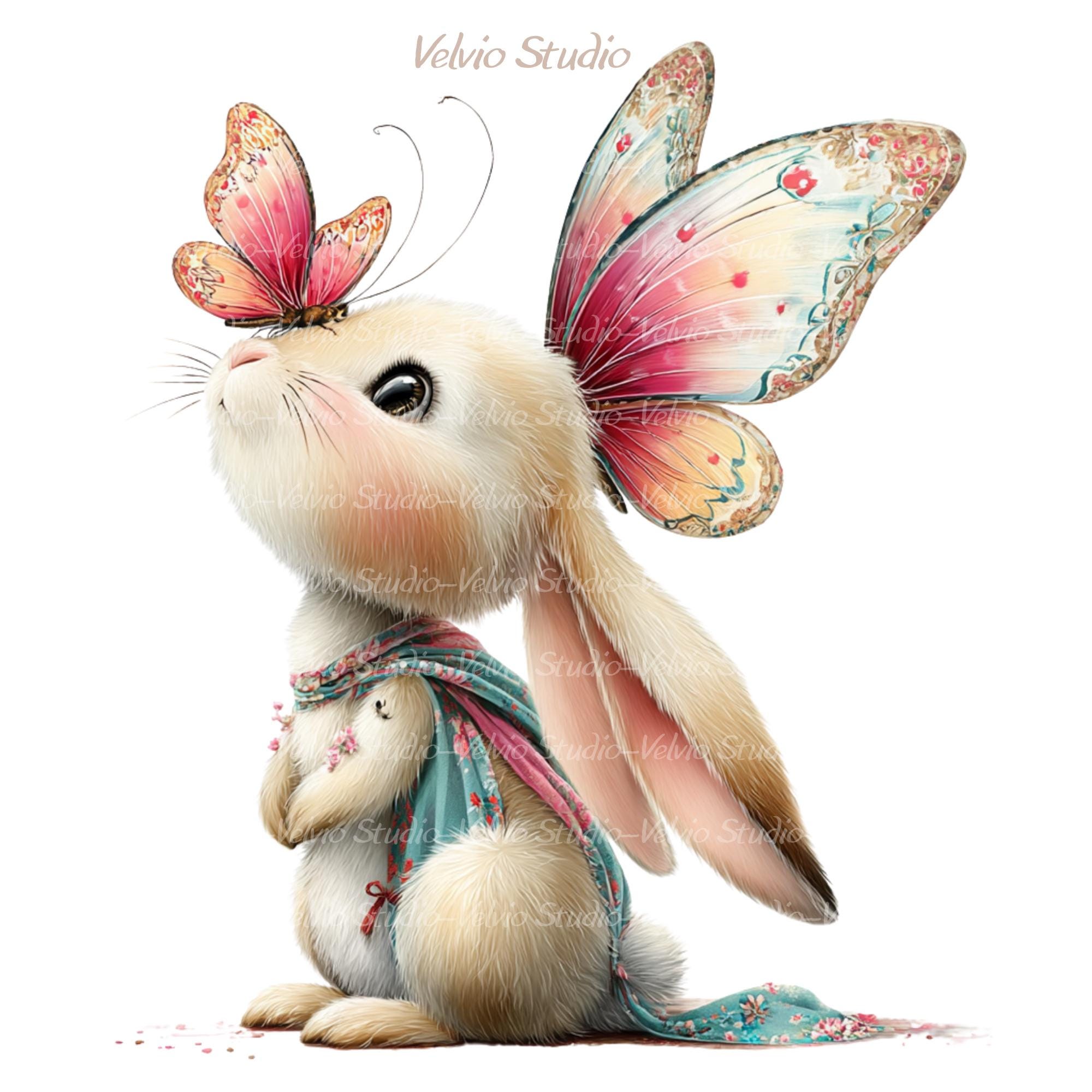 Bunny and Butterfly Clipart Set: Spring Illustrations, 18 PNG & JPG ...