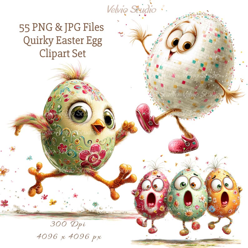 Quirky Easter Egg Clipart Set: 55 PNG & JPG Files (digital Printable ...