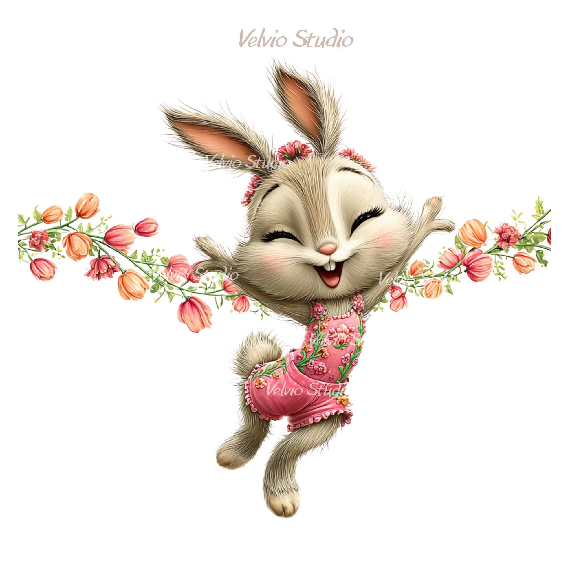 Floral Spring Bunny Clipart Set: 12 PNG & JPG Files Included (digital ...