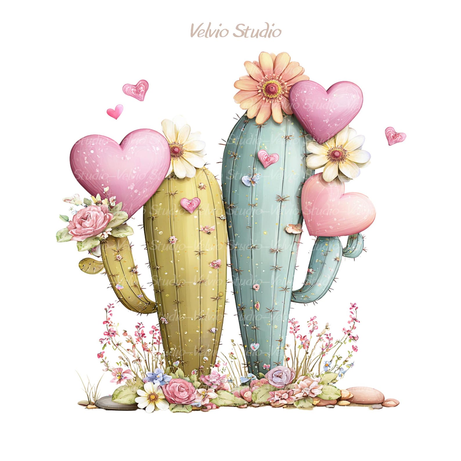 Valentine Cactus Couples Clipart: Floral Illustrations, 16 PNG & JPG ...