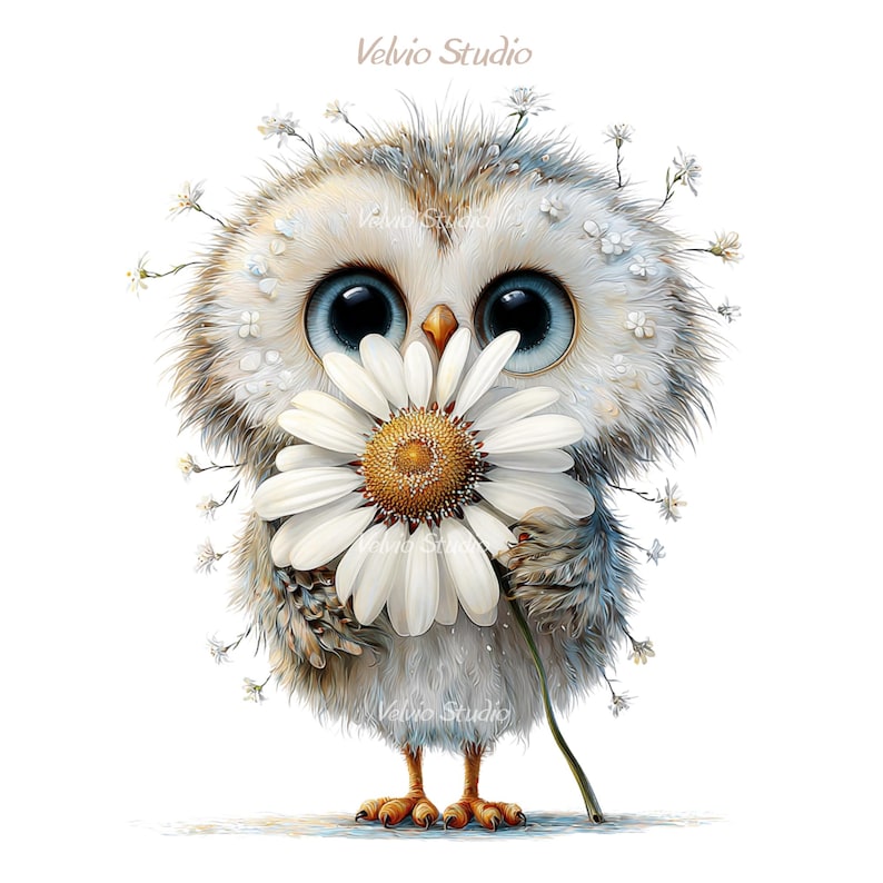 Whimsical Owl With Daisy Clipart Set: 14 PNG & JPG Files Included ...