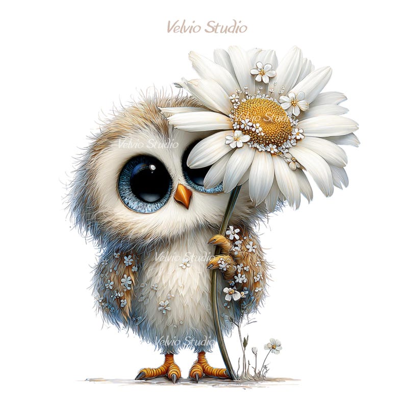 Whimsical Owl With Daisy Clipart Set: 14 PNG & JPG Files Included ...
