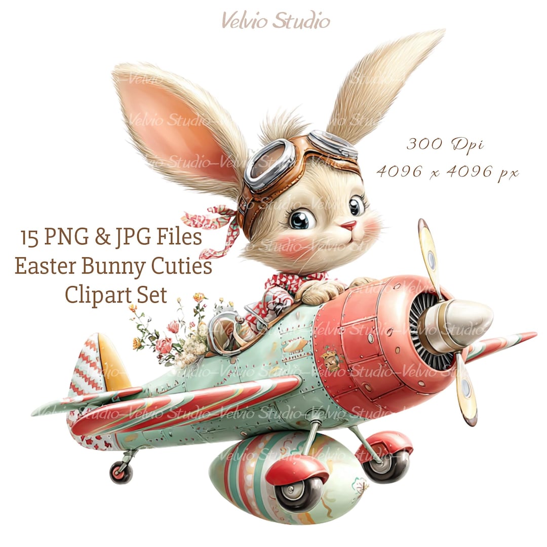 Easter Bunny Cuties Clipart Set: 15 PNG & JPG Files Included (digital ...