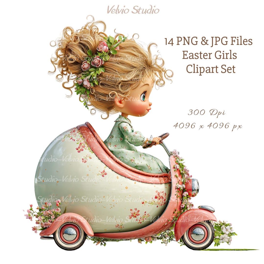 Whimsical Easter Girls Clipart Set: 14 PNG & JPG Files (digital ...