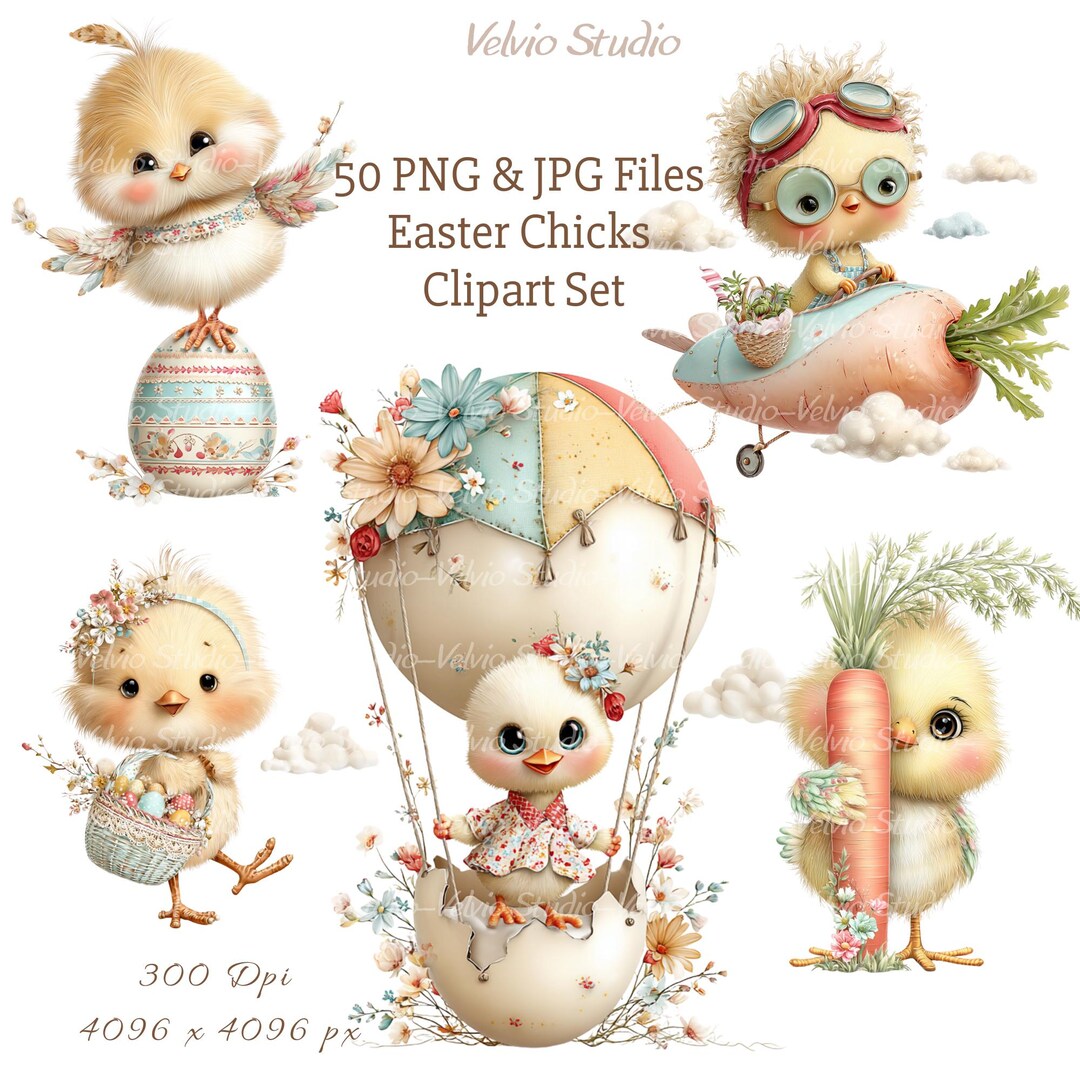 Easter Chick Clipart Set: 50 PNG & JPG Files Included (digital ...