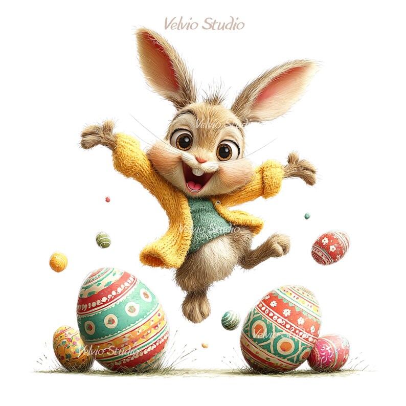 Playful Easter Bunny Clipart Set: 12 PNG & JPG Files (digital Printable ...