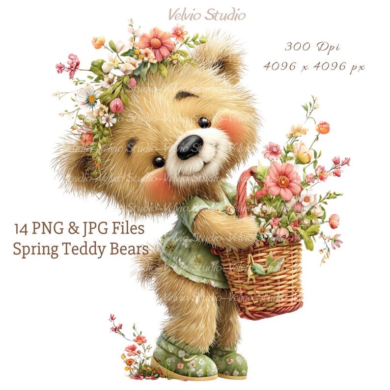 Spring Teddy Bear Clipart Set: 14 PNG & JPG Files Included (digital ...