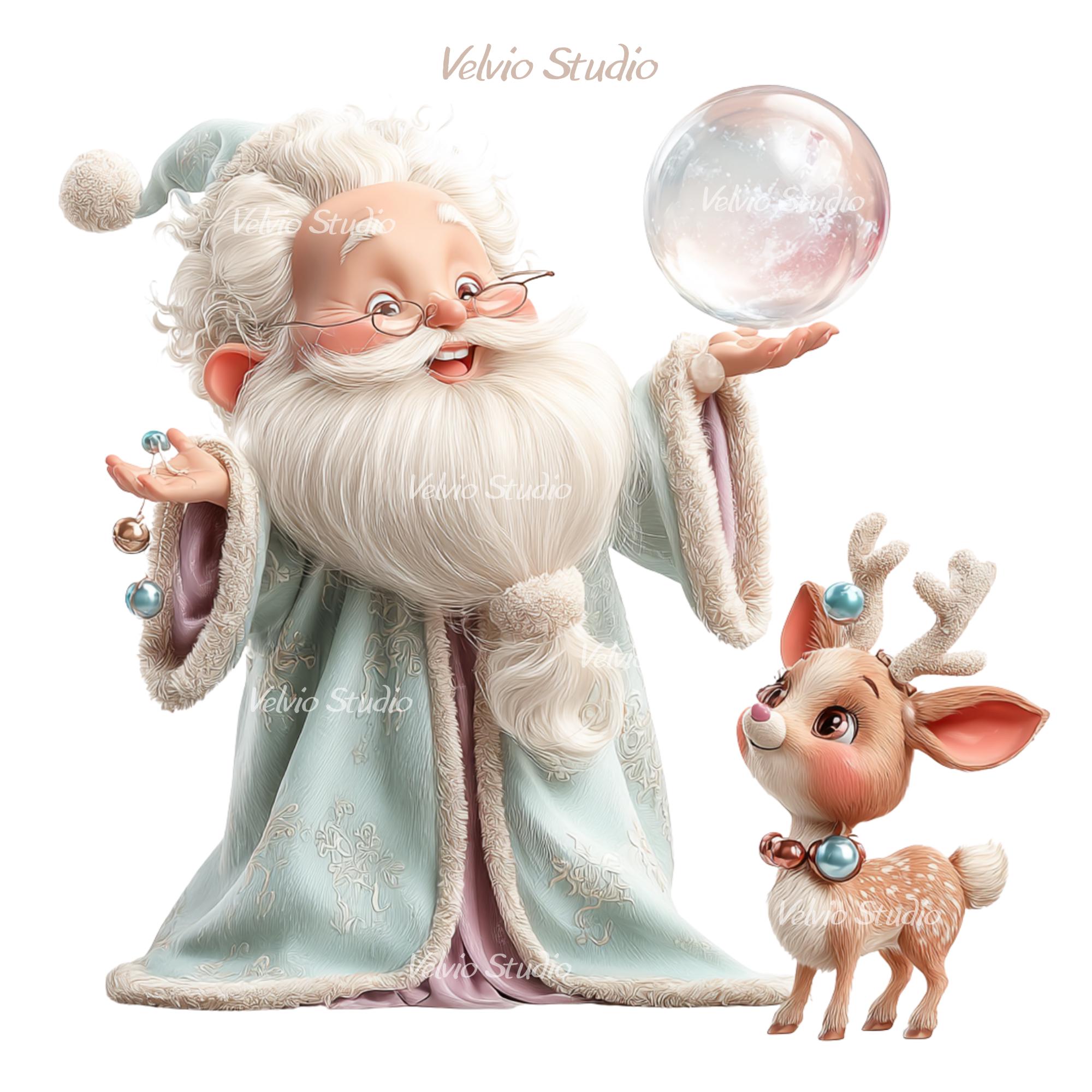 Santa and Reindeer Clipart: Festive Winter Illustrations, 10 PNG and ...