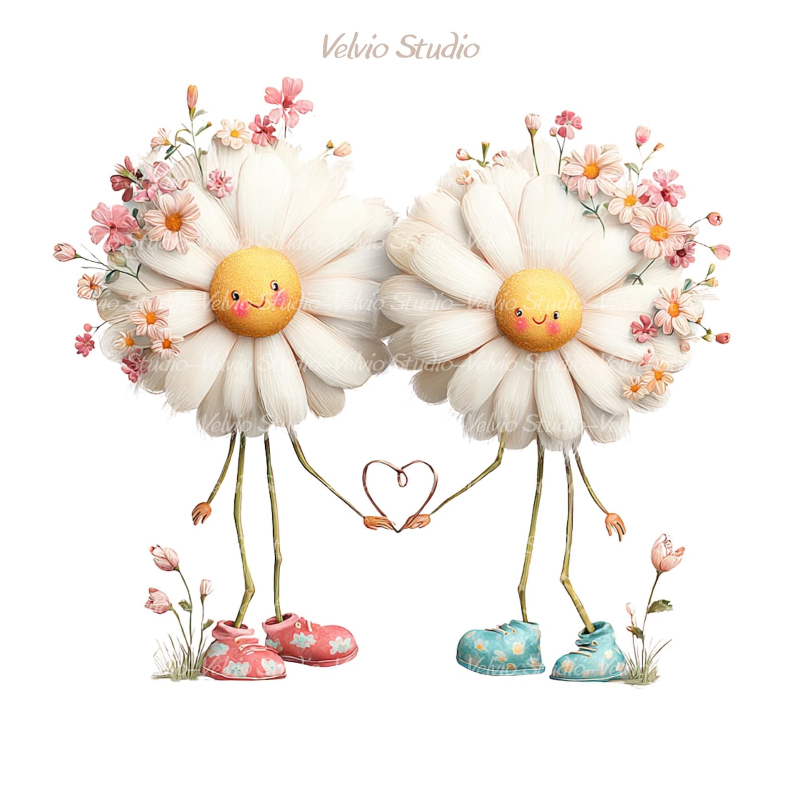 Daisy Couple Clipart: Valentine Illustrations, 18 PNG & JPG Files ...