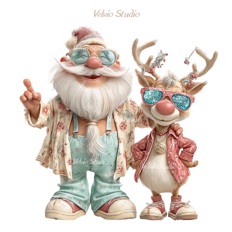 Santa and Reindeer Clipart: Festive Winter Illustrations, 10 PNG and ...