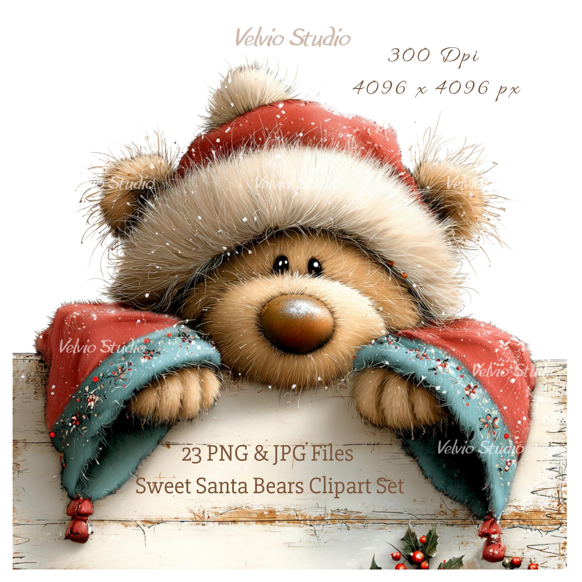 Teddy Bear Clipart Set: Festive Winter Illustrations, 23 PNG & JPG ...