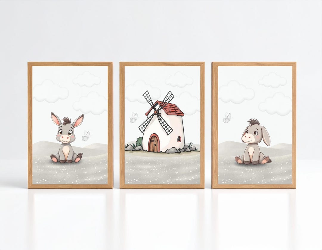 Donkey & Windmill Wall Art – Farm Animal Printable Set for Nursery ...