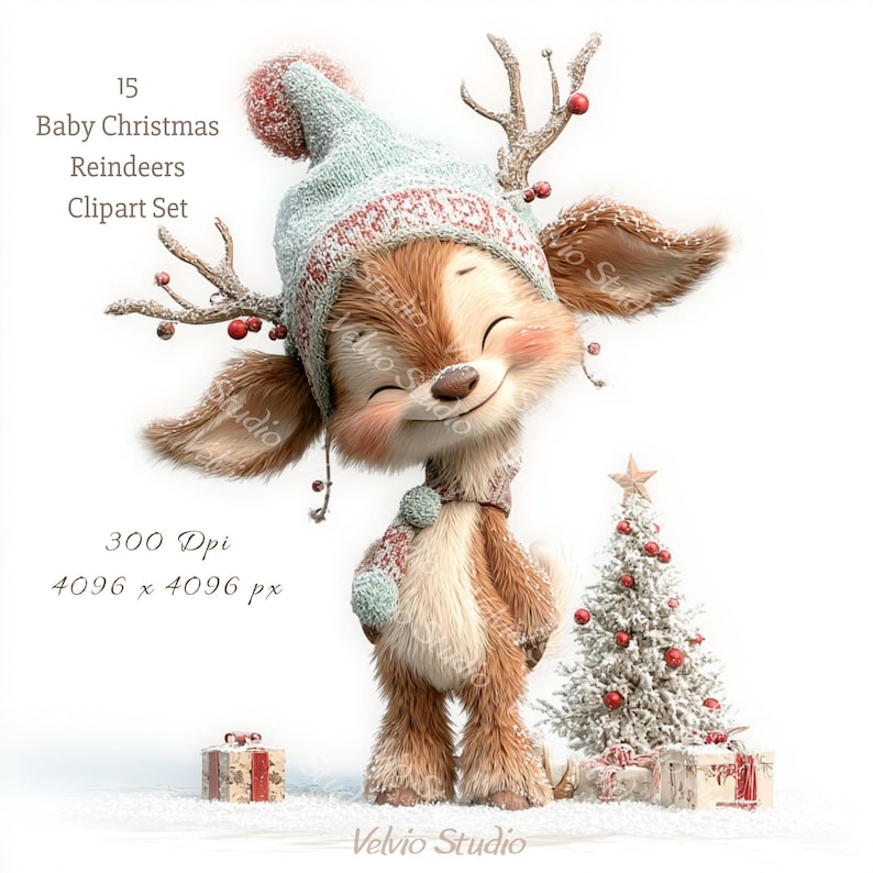 Baby Christmas Reindeers Clipart Set: 15 JPG Files (digital Download ...