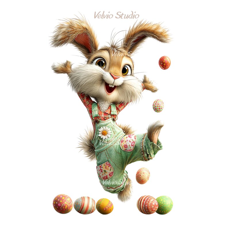 Playful Easter Bunny Clipart Set: 12 PNG & JPG Files (digital Printable ...